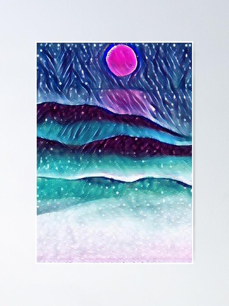 "Pink moon over water art" Poster for Sale by Yasminehms | Redbubble
