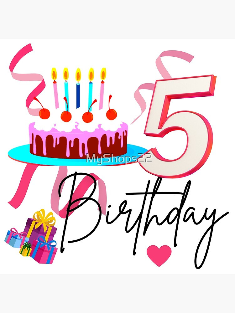 "Happy fifth 5 th Birthday Toddler Girl with 5 Candles On A Cake ...
