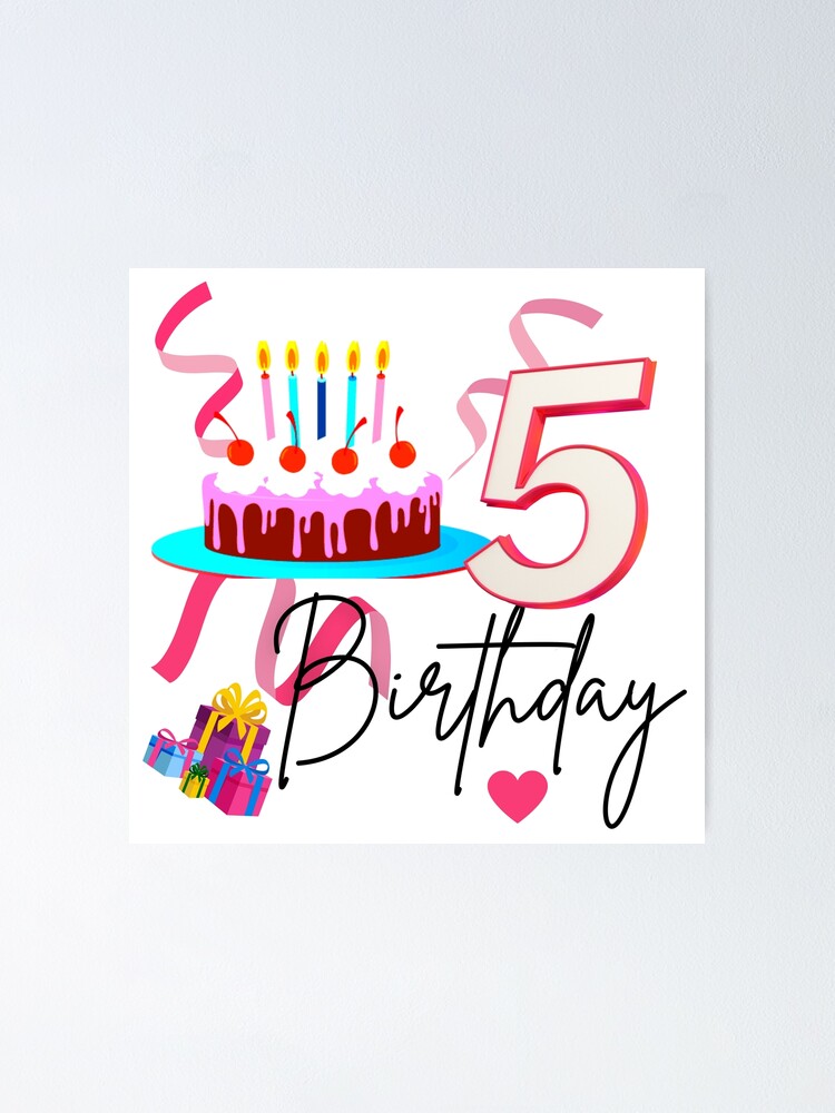 "Happy fifth 5 th Birthday Toddler Girl with 5 Candles On A Cake ...