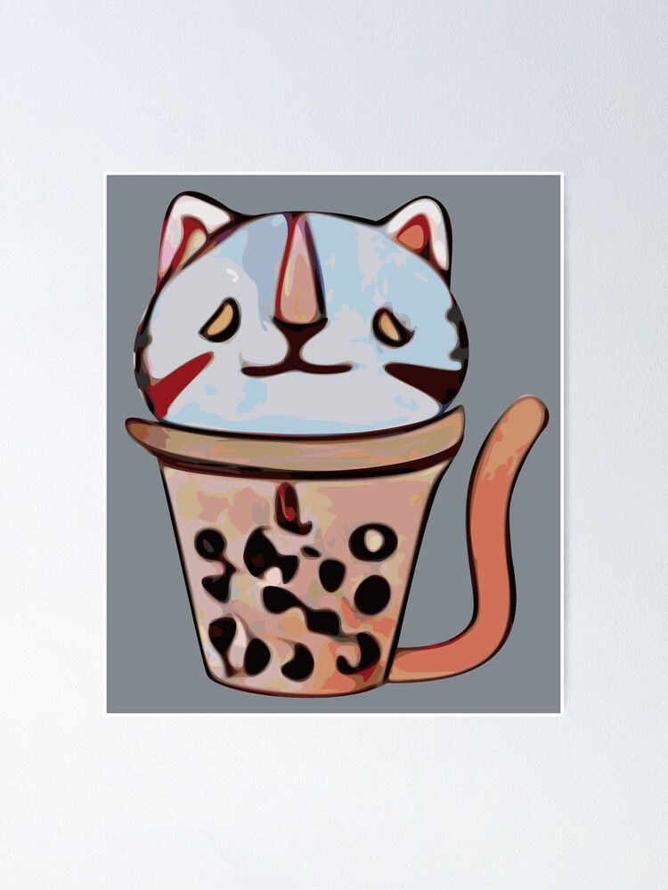 "Kawaii Cat Drinking Boba Tea" Poster for Sale by Mayzidazy | Redbubble