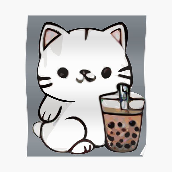 "Kawaii Cat Drinking Boba Tea" Poster for Sale by Mayzidazy | Redbubble