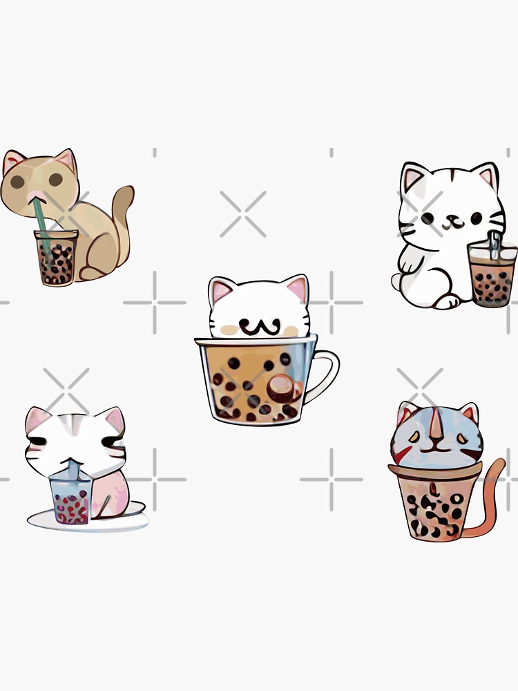 "Kawaii Cat Drinking Boba Tea" Sticker for Sale by Mayzidazy | Redbubble