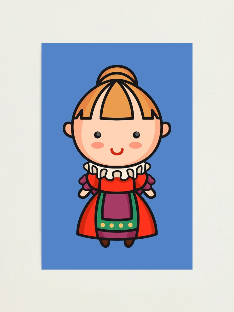 "Kawaii Cute Elizabethan Era English Girl Cartoon" Photographic Print ...