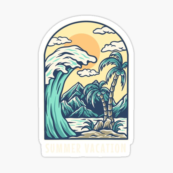 "Beach Summer Vacation Illustration" Sticker for Sale by sabdatinta ...