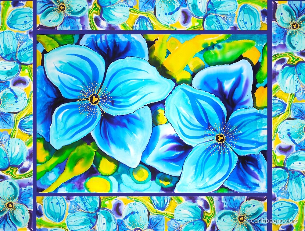 "Blue Poppies 4 with Border" by caribbeancolors | Redbubble