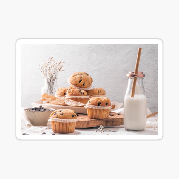 "Chocolate chip muffins with milk " Sticker for Sale by homydesign ...