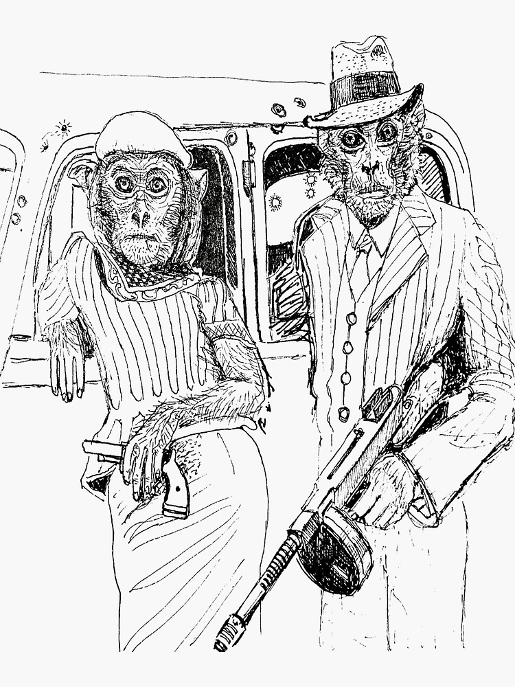 "Monkey and Clyde " Sticker for Sale by SketchPrimitive | Redbubble