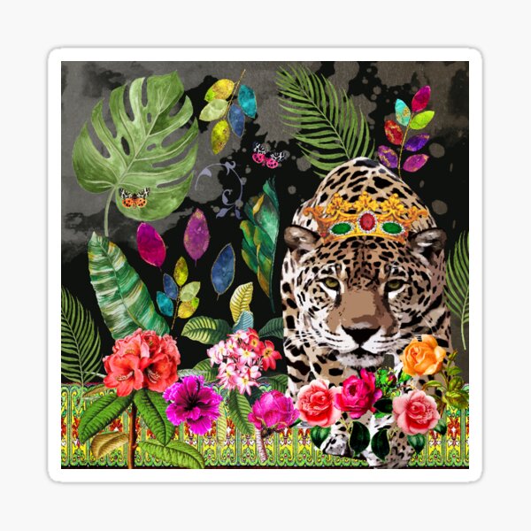 "Funky Leopard with Crown in the Jungle" Sticker for Sale by jantulov ...