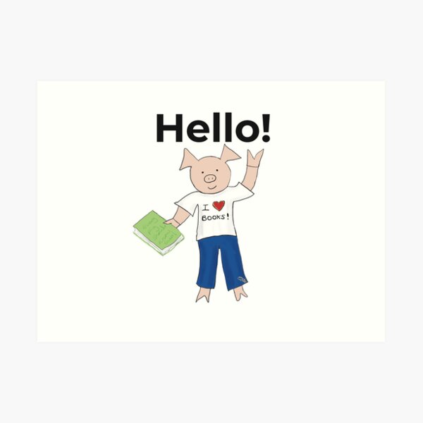 "Hello! I love books and reading! Cute introvert pig. Reading" Art ...