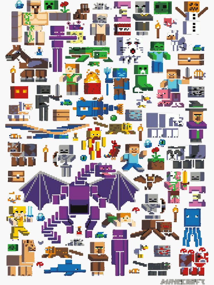 "All minecraft characters ." Sticker for Sale by WillardKimble | Redbubble