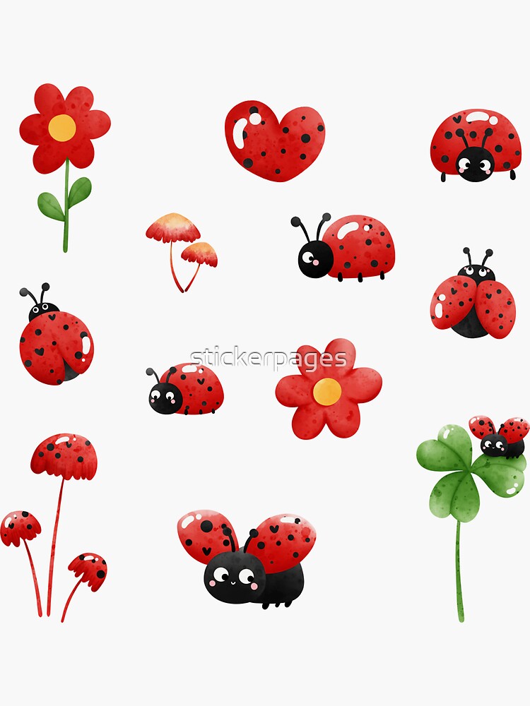 "cute ladybugs sticker" Sticker for Sale by stickerpages | Redbubble