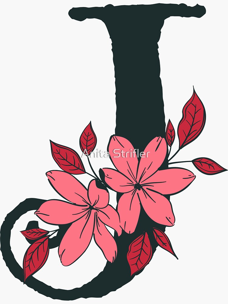"Pink floral J monogram" Sticker for Sale by Anita Strifler | Redbubble