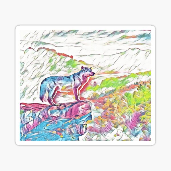 "Wolf On A Hilltop Overlooking Valley Pastel Colours" Sticker for Sale ...