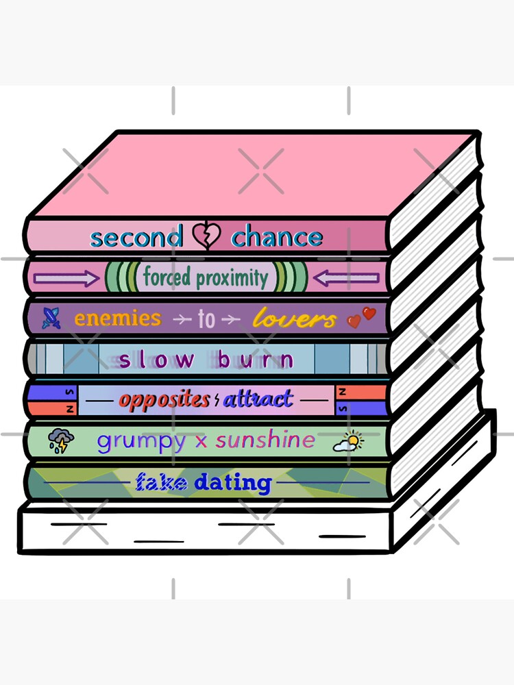 "Book Stack - Romance Tropes" Poster for Sale by bookshelfsketch ...