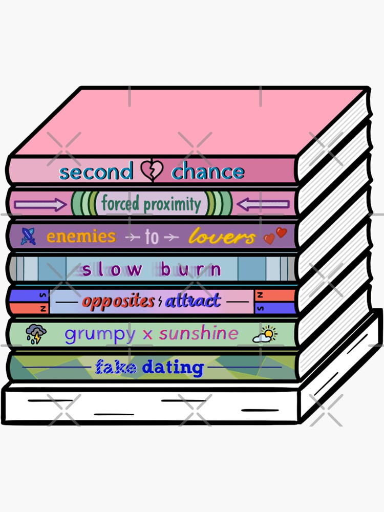 "Book Stack - Romance Tropes" Sticker for Sale by bookshelfsketch ...