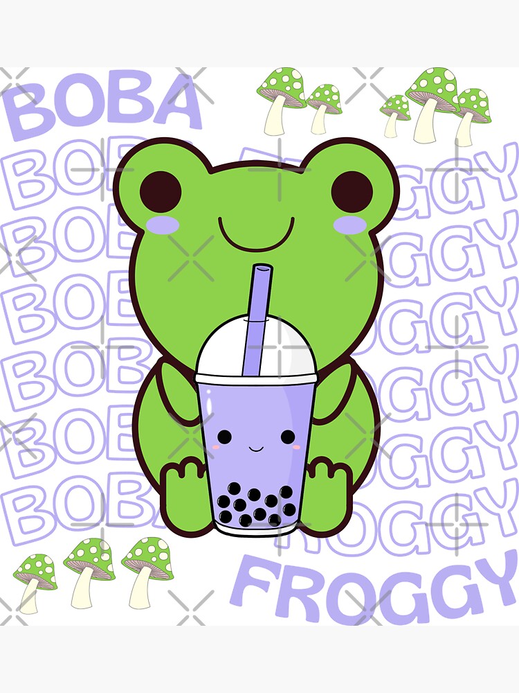 "Cute Cartoon Kawaii Frog drinking Boba Tea | adorable Boba animals ...