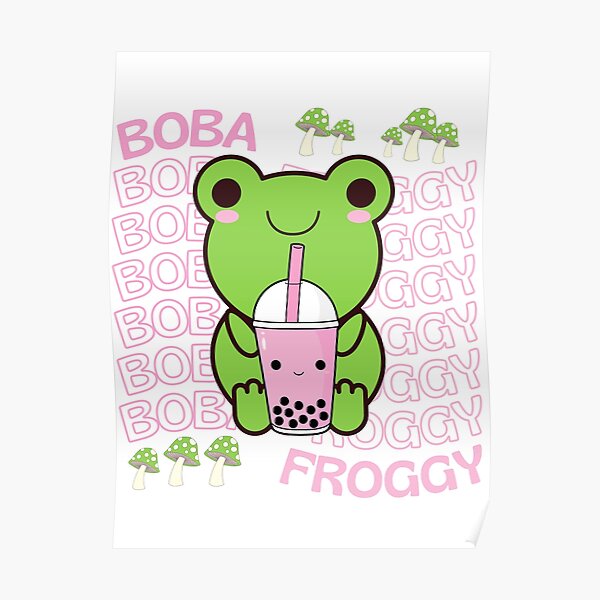 "Cute Cartoon Kawaii Frog drinking Boba Tea | adorable Boba animals ...