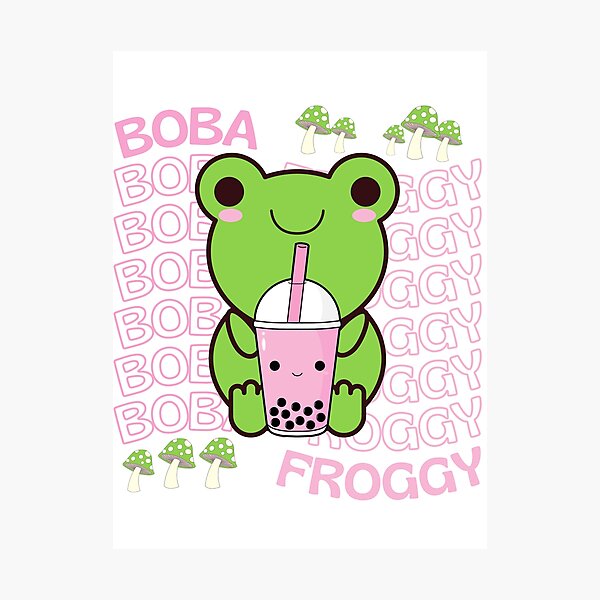 "Cute Cartoon Kawaii Frog drinking Boba Tea | adorable Boba animals ...