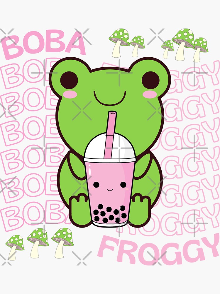 "Cute Cartoon Kawaii Frog drinking Boba Tea | adorable Boba animals ...