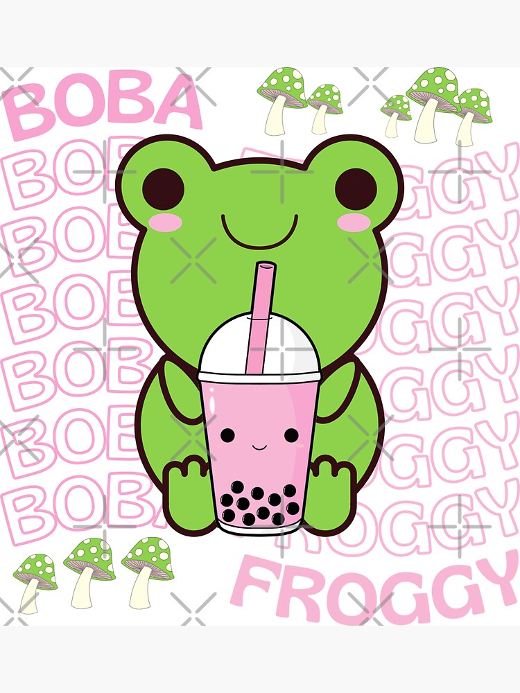 "Cute Cartoon Kawaii Frog drinking Boba Tea | adorable Boba animals ...