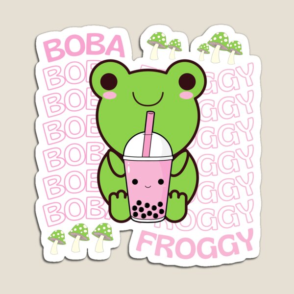 "Cute Cartoon Kawaii Frog drinking Boba Tea | adorable Boba animals ...