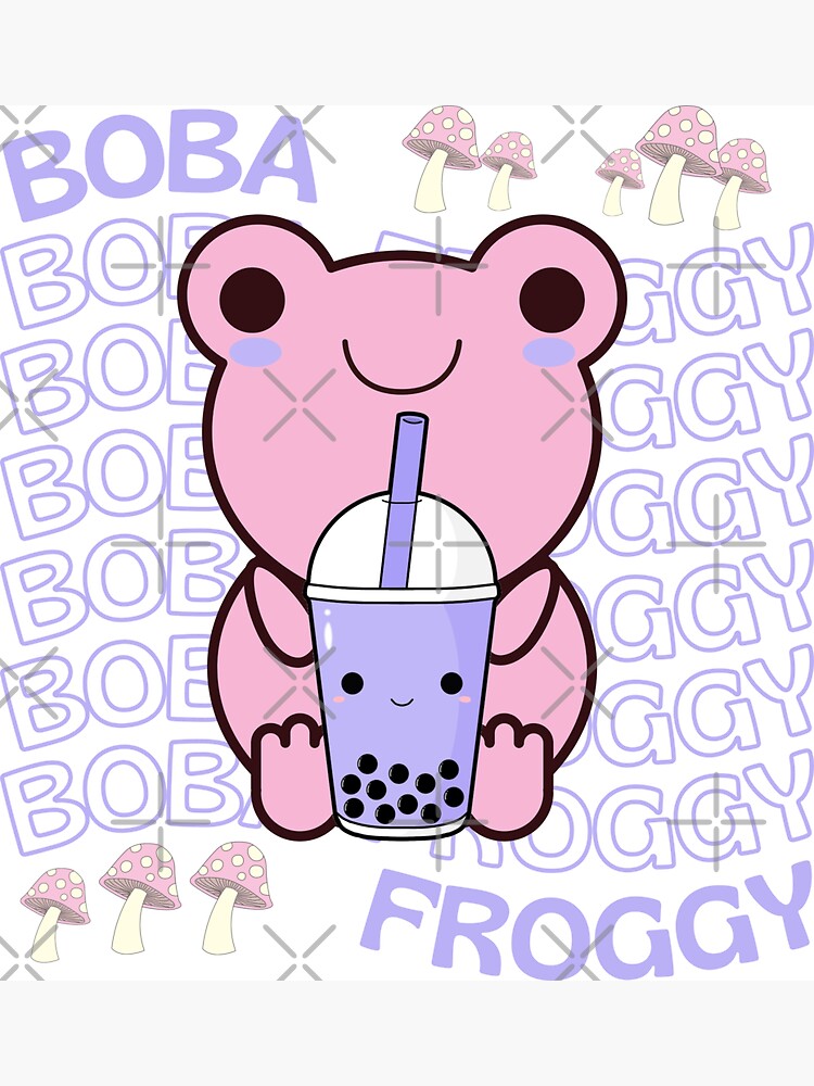 "Cute Cartoon Kawaii Frog drinking Boba Tea | adorable Boba animals ...