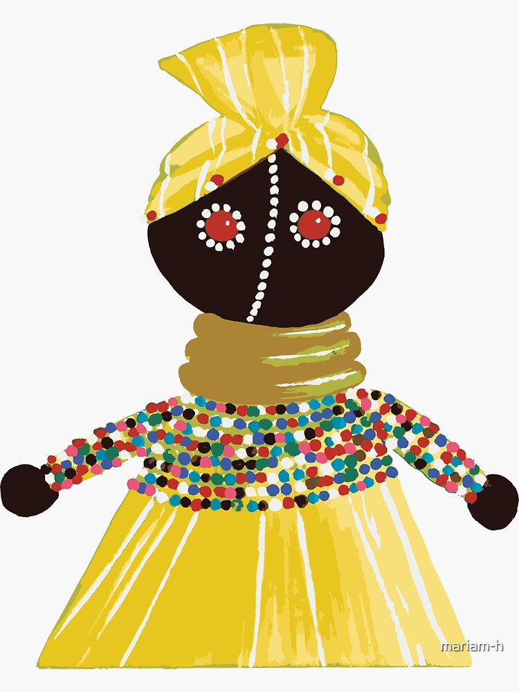 "Yellow Big Mama - African doll on blue" Sticker by mariam-h | Redbubble