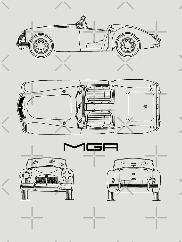 "MGA Sports Car Blueprint" T-shirt for Sale by rogue-design | Redbubble ...
