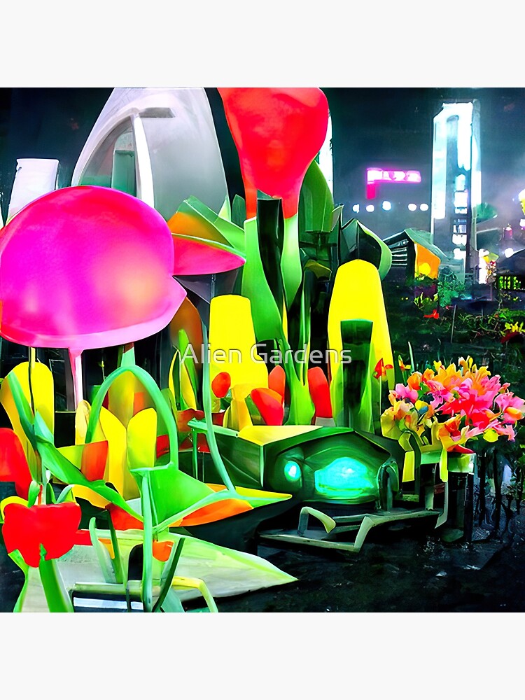 "Alien Garden Flowers - Futuristic garden at night #1" Poster for Sale ...