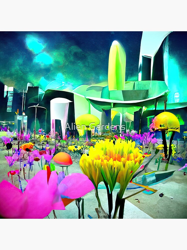 "Alien Garden Flowers - Futuristic garden at night #1" Poster for Sale ...