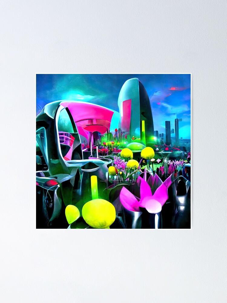"Alien Garden Flowers - Futuristic garden at night #4" Poster for Sale ...