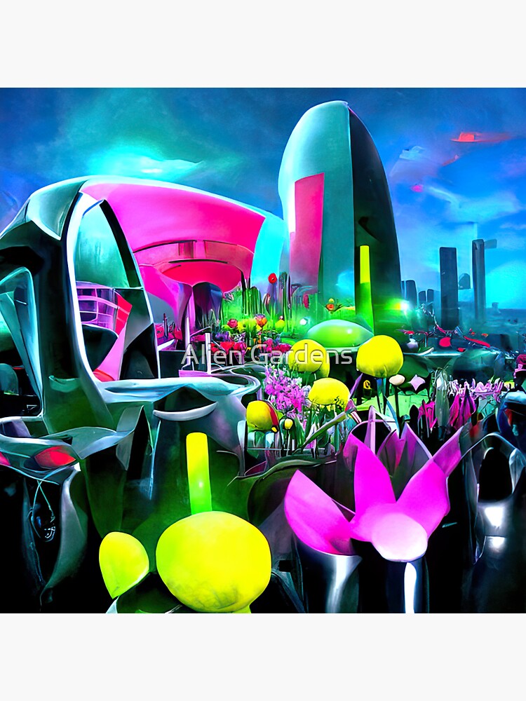 "Alien Garden Flowers - Futuristic garden at night #4" Sticker for Sale ...