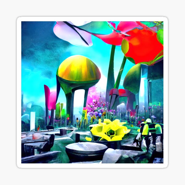 "Alien Garden Flowers - Futuristic garden at night #5" Sticker for Sale ...