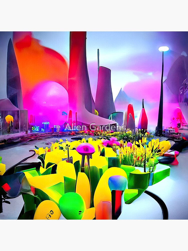 "Alien Garden Flowers - Futuristic garden at sunset #2" Poster for Sale ...