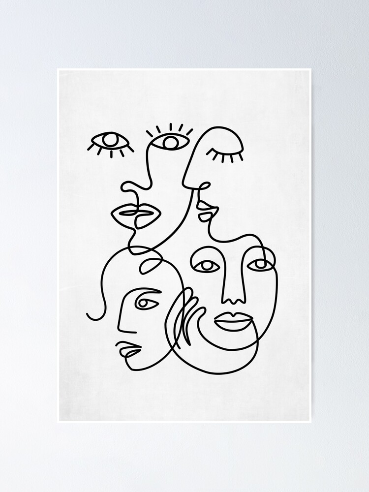 "4 Ethnic Women One Line Art Drawing / white" Poster for Sale by ...