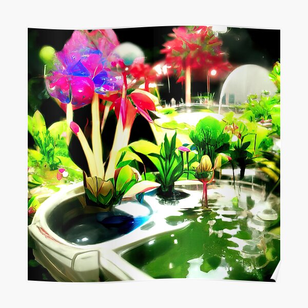"Alien Garden Flowers - Otherworldly pond with flowers #2" Poster for ...