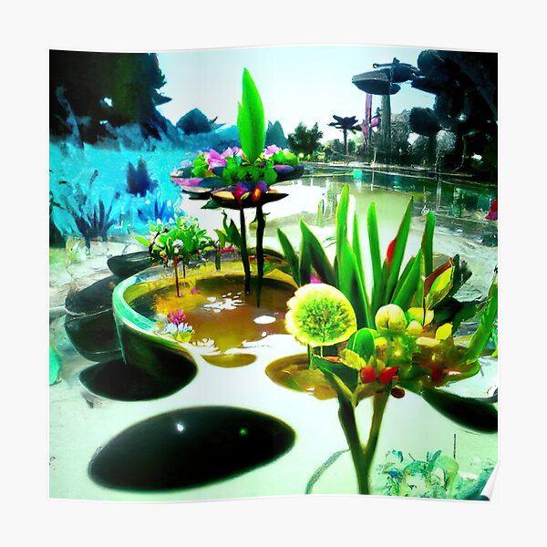 "Alien Garden Flowers - Otherworldly pond with flowers #3" Poster for ...