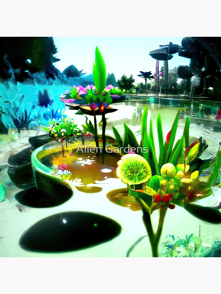 "Alien Garden Flowers - Otherworldly pond with flowers #3" Sticker for ...
