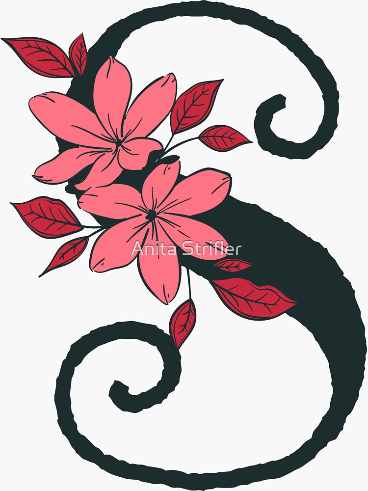 "Pink floral S monogram" Sticker for Sale by anitastrifler | Redbubble