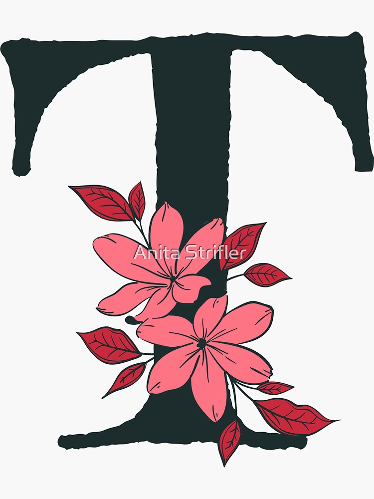 "Pink floral T monogram" Sticker for Sale by anitastrifler | Redbubble