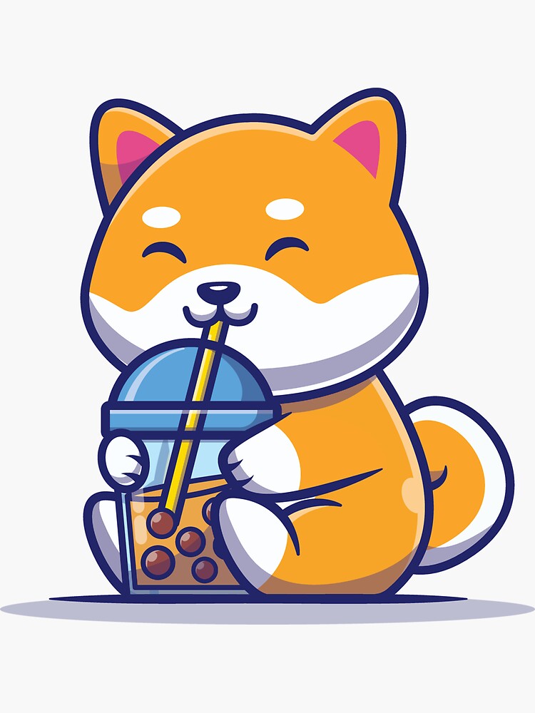 "Cute shiba inu dog drink milk tea boba" Sticker for Sale by wwelcome ...