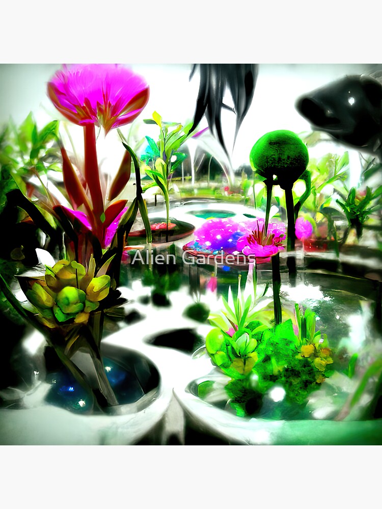 "Alien Garden Flowers - Otherworldly pond with flowers #7" Sticker for ...