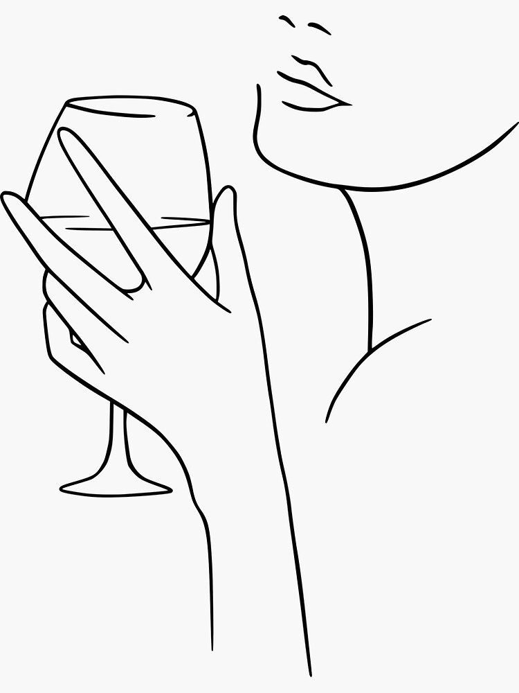 "Woman drinking wine. Line art hands with wine glass" Sticker for Sale ...