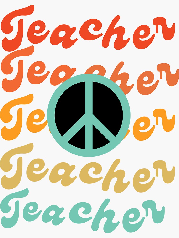 "Wavy groovy Teacher with peace sign retro color" Sticker for Sale by ...