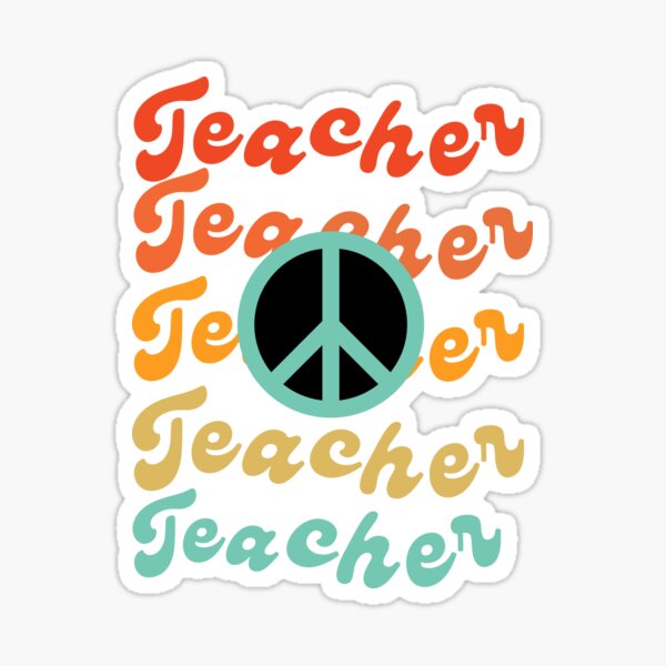 "Wavy groovy Teacher with peace sign retro color" Sticker for Sale by ...