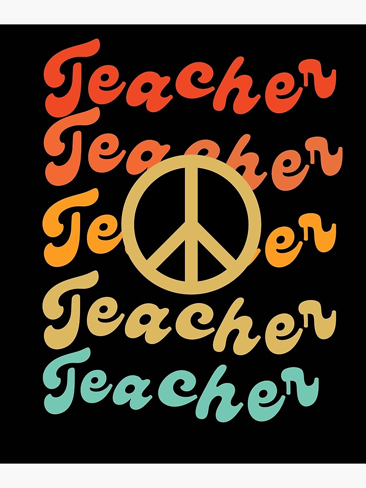 " Wavy groovy Teacher with peace sign retro color" Poster for Sale by ...
