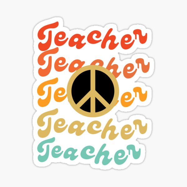 " Wavy groovy Teacher with peace sign retro color" Sticker for Sale by ...