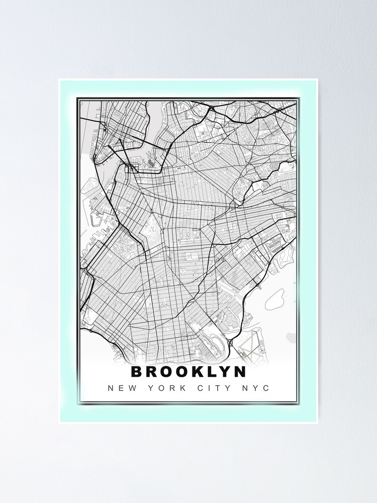 "Minimalist Pastel Blue Brooklyn Map" Poster for Sale by sibudas ...