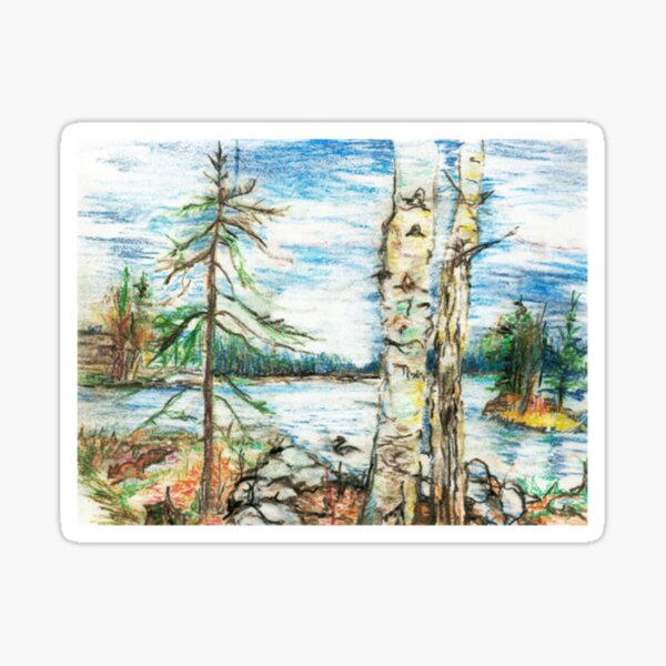 "Lake scene " Sticker for Sale by CaraLeess | Redbubble