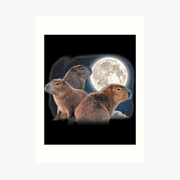 "Three Capybaras and Moon Funny Capybara Humor Parody" Art Print for ...